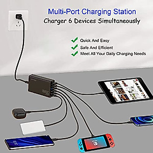 Multi USB Charger Station, 96W GaN Compact 6 Port USB C Fast Charging Station, Portable USB C Wall Charger Adapter 3 USB C + 3 QC USB A for All iPad iPhone 14 13 12 11 Pro Max Pixel Samsung and More