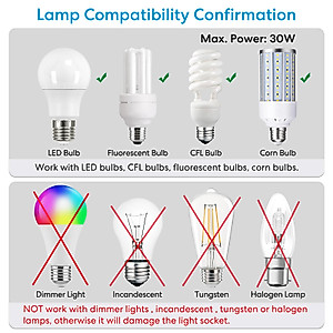 LoraTap Smart Wi-Fi LED Light Bulb Socket Adapter E26 Lamp Holder ﻿Timer, Compatible with Google Assistant and Alexa Voice Control, Smart Life App Control, Max. Watt 30W