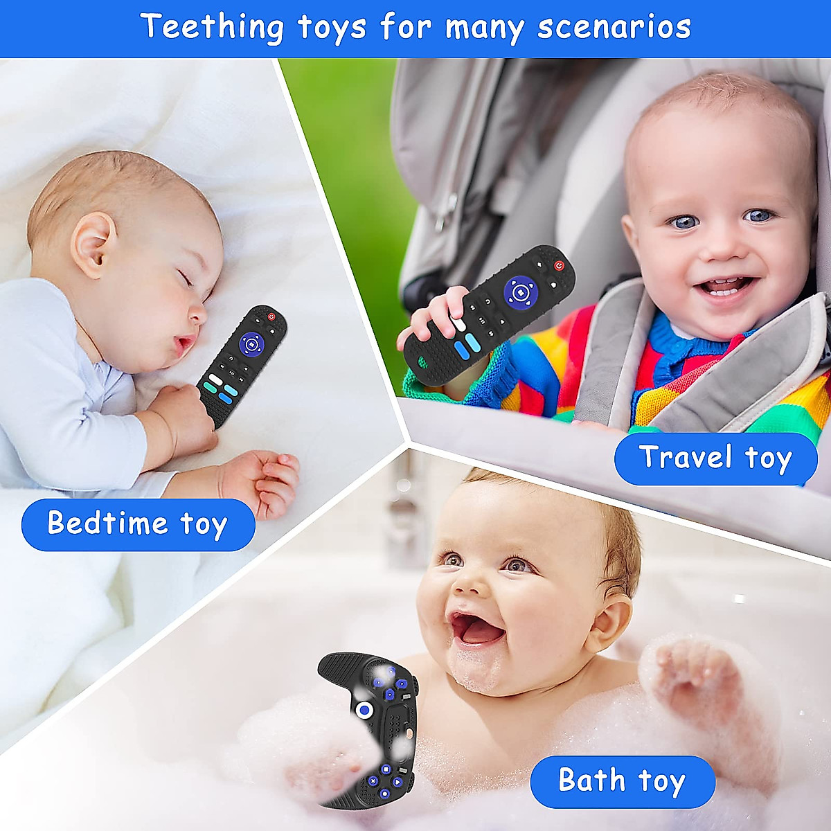 Zoyomax Silicone Baby Teether Toys, Game Controller Sensory Teether Toys Baby Teething Remote for Babies 6-18 Months, Teething Remote Control for Toddler Boy and Girl (Black)