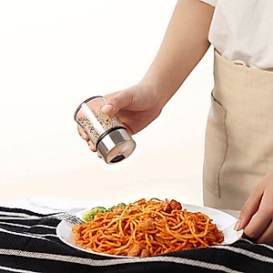 Green Sky Enterprise Premium Salt and Pepper Shakers with Adjustable Pour Holes - Set of 2 - Elegant Stainless Steel and Glass - Perfect Spice Dispenser Set for Your Delicious Meals