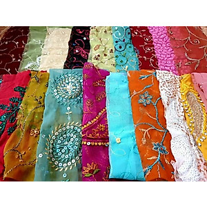 Vintage Fabrics Crafts Sari Georgette Fabric Remnant Embroidered 15 Pieces Sewing Craft Home Decor Scrapbook DUP3
