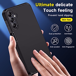 Huness 3 in 1 Case for Galaxy A14 with Tempered Glass Screen Protector, Camera Lens Protector and Silicone Protective Cover - Black