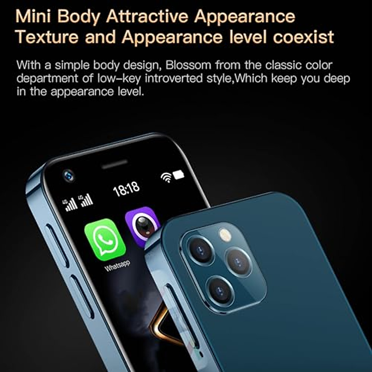 Airshi Small Mobile Phones Dual Card Dual Standby 5MP Front 13MP Rear Camera 4G Mini Phone 2000mAh for Home (Black)