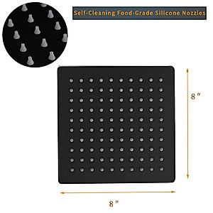 BESy 8 Inch Rain Shower Head, 8" Square Rainfall & High Pressure Stainless Steel Bath Showerhead, 14 Inches Straight Extended Shower Arm With Flange, Rain Shower Head Extension Arm Matte Black