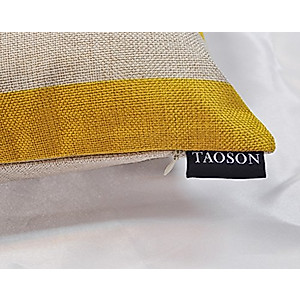 TAOSON Gold Stripe Bohemian Style Antique Cotton Blend Linen Sofa Throw Pillowcase Cushion Cover Pillow Cover with Hidden Zipper Closure Only Cover No Insert 24x24 Inch 60x60cm