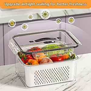 HOMEEE 4 Pack Large Airtight Fridge Food Organizer Containers, Fruit and Vegetable Storage Containers with lids, Portable Outdoor Picnics Food Storage with Removable Colanders(4.15L+3.15L+1.7L+0.8L)