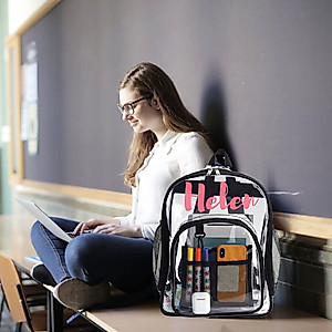 Personalized Clear Backpack, Heavy Duty Clear Bookbags, Custom Name Backpacks See Through Backpack for School, Travel,Work