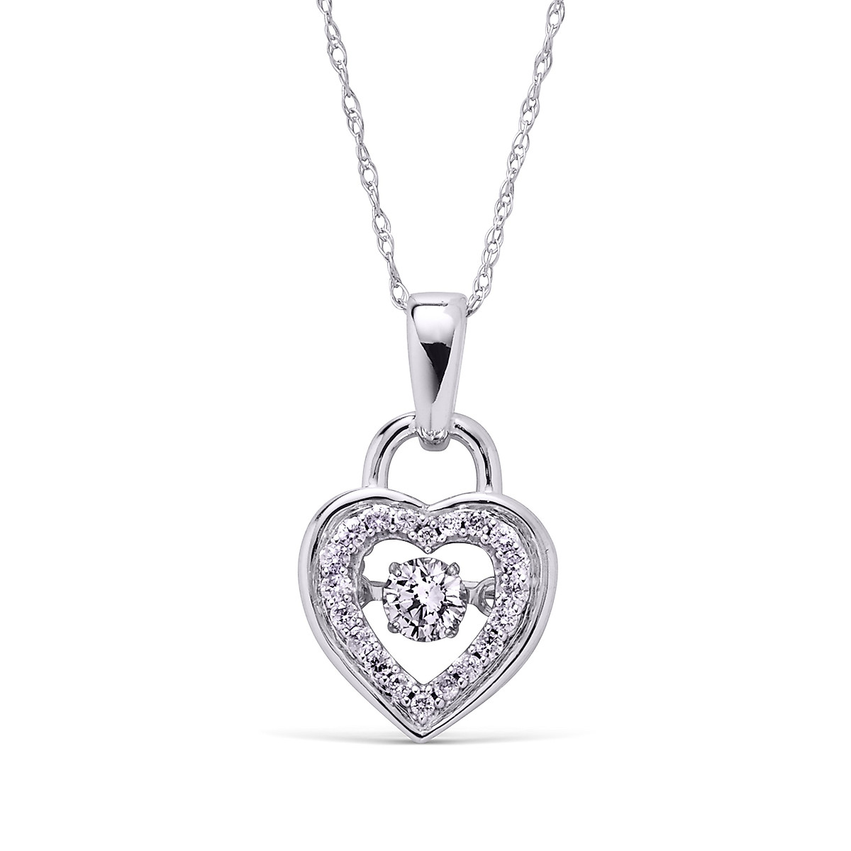 Brilliance in Motion 10K Gold Genuine 1/4cttw Dancing Diamond Heart Pendant Necklace