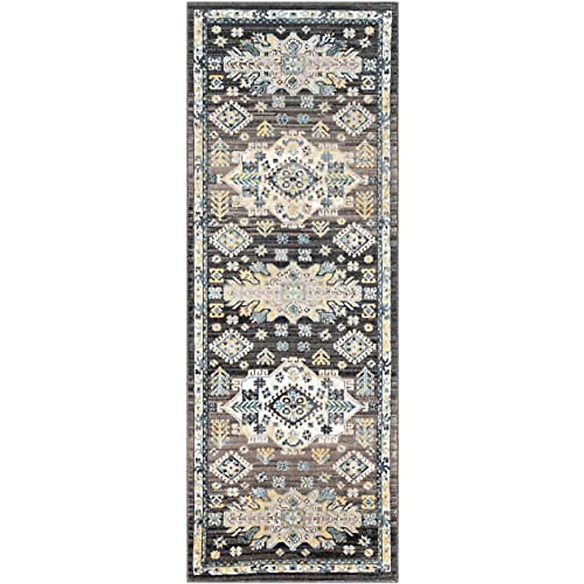 Hauteloom Cabacungan Traditional Persian Medallion Living Room Bedroom Area Rug - Machine Washable Distressed Carpet - Bohemian Oriental - Easy to Clean - Black, Grey, Beige - 5'3" x 7'