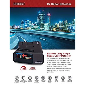 Uniden R7 EXTREME LONG RANGE Laser/Radar Detector, Built-in GPS w/ Real-Time Alerts, Dual-Antennas Front & Rear w/Directional Arrows, Voice Alerts, Red Light Camera and Speed Camera Alerts