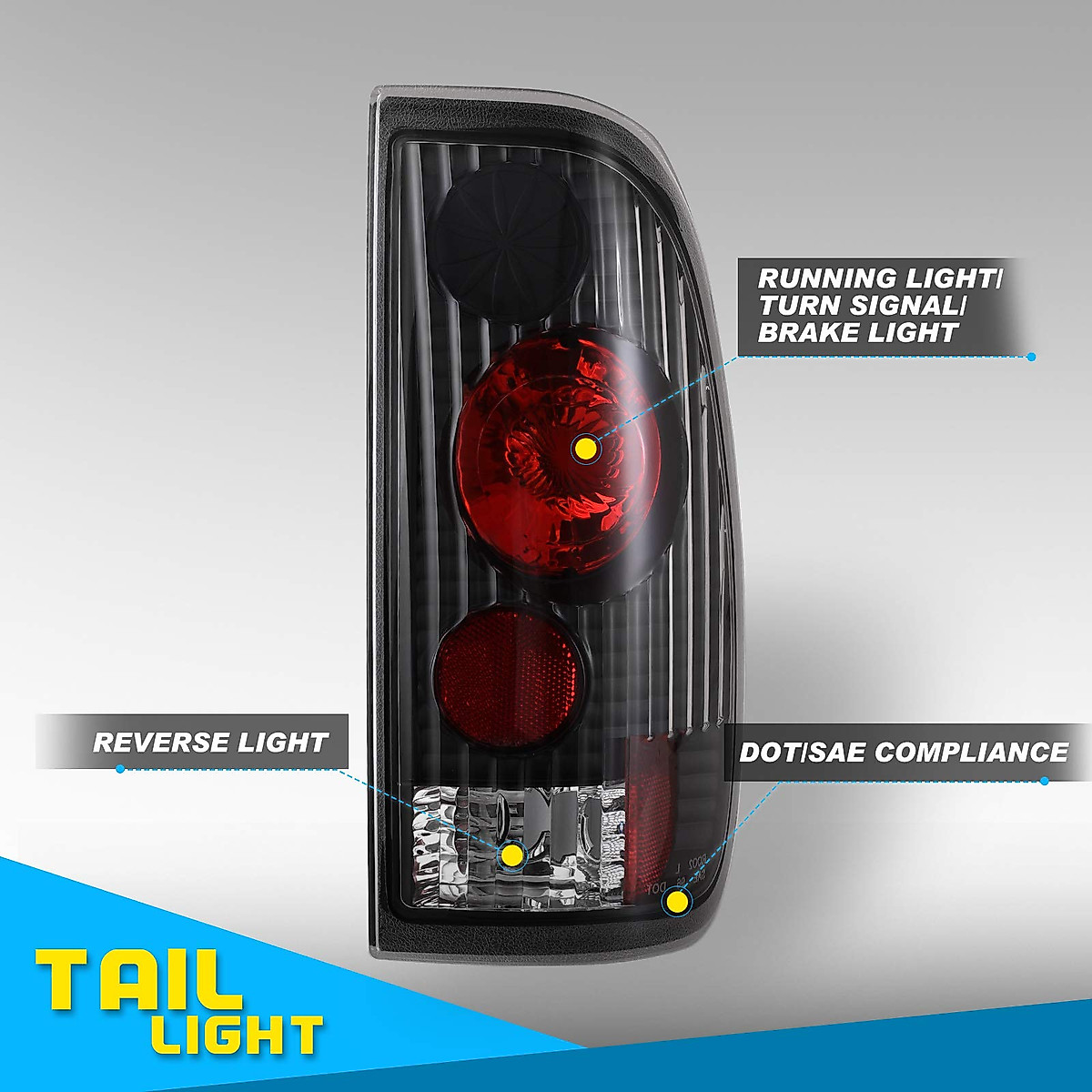 AUTOWIKI Tail Lights For 1997-2003 Ford F-150 F-250 F-350 Super Duty Tail Lights Styleside Model Pickup Black Clear Lens Rear Taillights 1 Pair