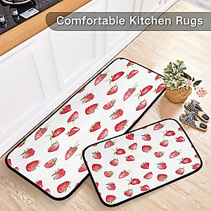 ALAZA Strawberry Watercolor 2 Piece Kitchen Rug Floor Mat Set Runner Rugs Non-Slip for Kitchen Laundry Office 20" x 28" + 20" x 48"