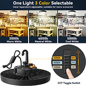 VANoopee 6 Pack 200W High Bay LED Lights 3000K 4000K 5000K Bright UFO LED High Bay Light Commercial Bay Lighting for Warehouse Workshop Barn Garage - 5' Cable with Plug, IP65 28000lm(800W MH/HPS Eqv.)