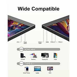 CNBANAN 2K Portable Monitor 60Hz, 16" Portable Screen IPS 2560x1600 QHD USB-C&HDMI 400 Nits 100% RGB 1200:1 FreeSync VESA Ultra Slim External Monitor for Laptop Mac Phone Xbox Game (Matte)