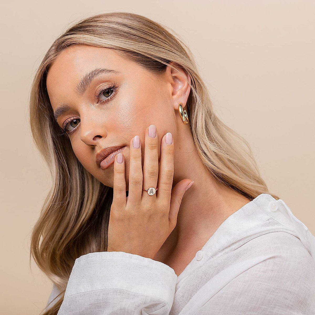 PAVOI 14K Rose Gold Plated Initial Ring Stackable Rings for Women | Fashion Rings - A Ring