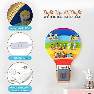 BigStep Large LED Magnetic Shelf Compatible with Toniebox, Tonies Figures, Tonies Characters and Other Tonies Accessories - Use as Wall Shelf or Free Standing - Integrated Warm-White LED Strip