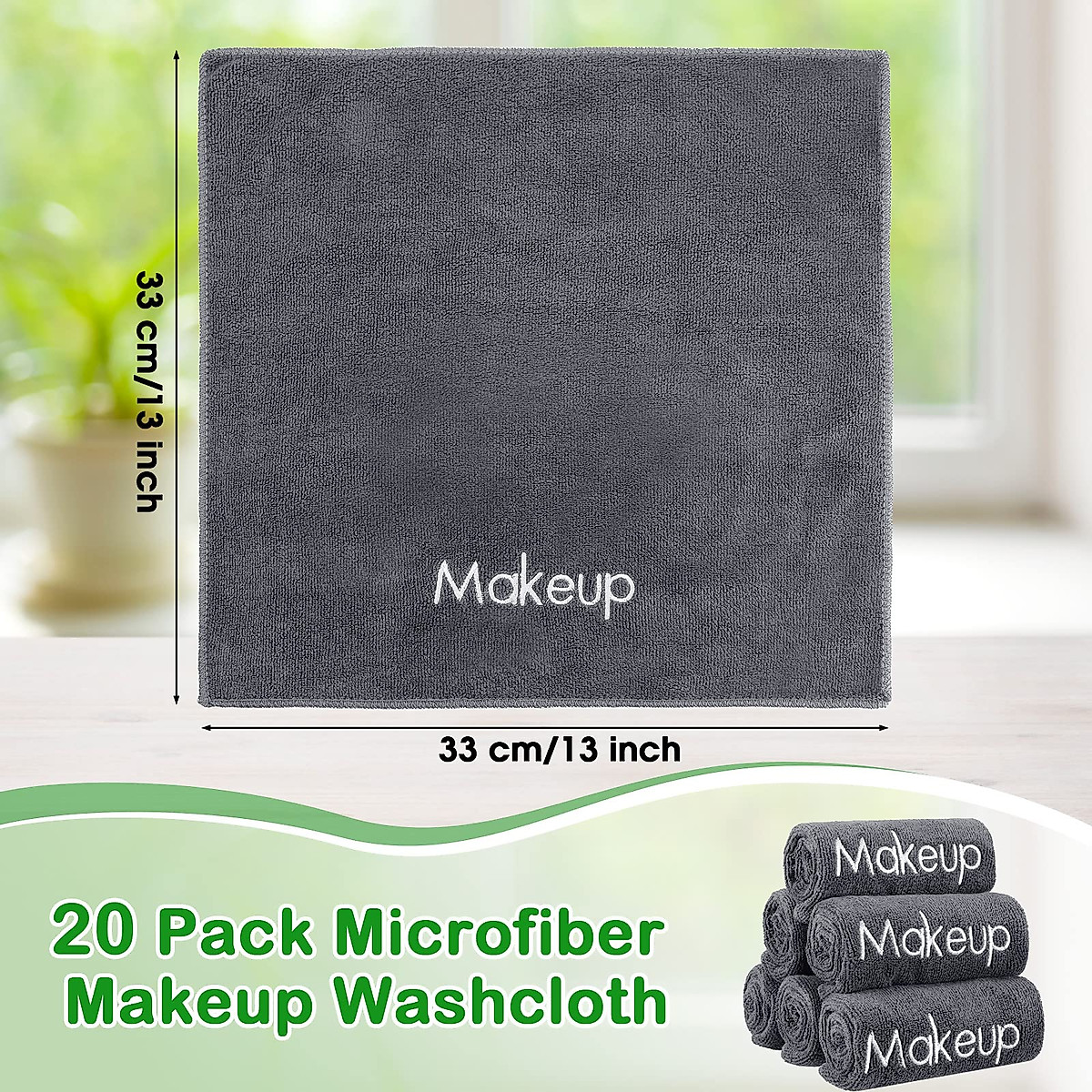 Shimeyao 20 Pack Makeup Washcloths Microfiber Makeup Remover Towels Reusable Quick Dry Face Wash Cloth Soft Washable Fingertip Facial Makeup Towels for Cleansing Hand and Make Up,13x13 Inch(Gray)