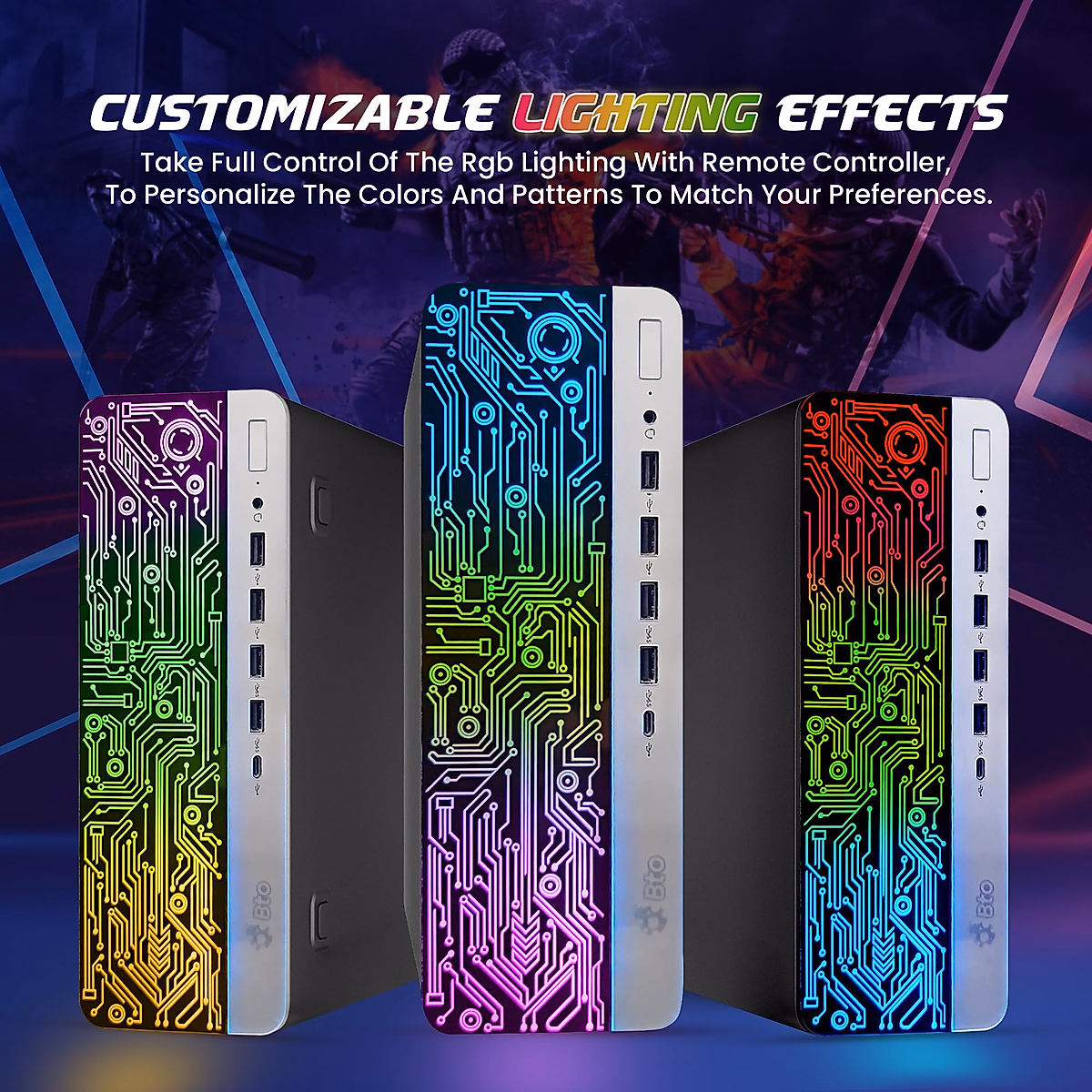 BTO RGB Prebuilt Gaming PC Desktop - Intel Core i7 6th Gen, 16GB DDR4 Ram, 256GB SSD + 1TB HDD, AMD Radeon RX-550 4GB GDDR5 Graphics Card, Windows 10 Pro, Computer Tower for PC Gaming, HDMI (Renewed)