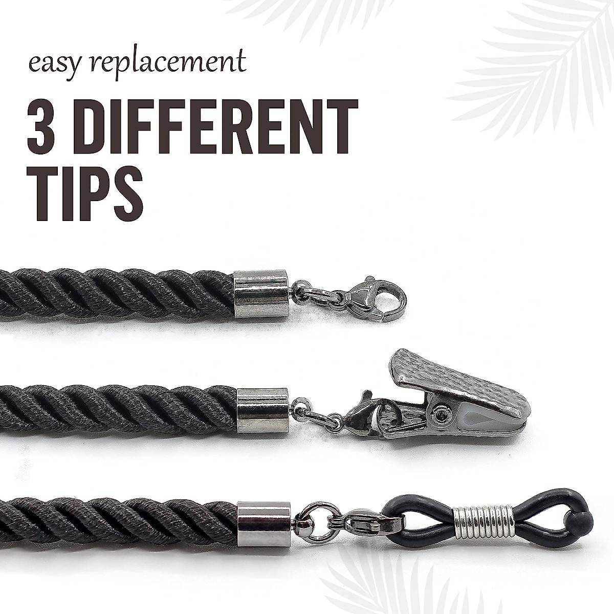 SIGONNA Glasses Strap String Holder Cord - Terylene Eyeglasses Strap Holders - Eye Glasses Accessory Chain - Eyeglass Chains for Women Men - Glasses Lanyard Around Neck - 3 Pcs (Black)