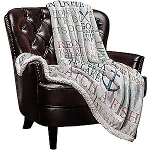 Edwiinsa Ultra Soft Reversible Throw Blankets 50" x 80" Nautical Anchor Lamb Cashmere Blankets for Bed/Couch, Lake Life Sailboat