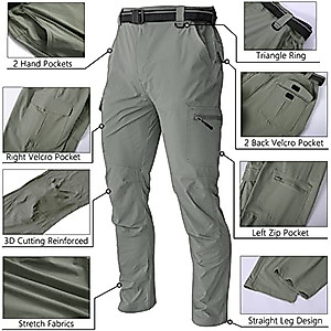 WENRONSTA Men's Hiking Work Cargo Pants Quick-Dry Lightweight Waterproof 6 Pockets Outdoor Mountain Fishing Camping Pants Sage Green M
