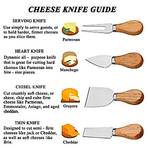 Esup Bamboo Cheese Board Set Cheese Plate 13'' x 13'' With Integrated Slide-Out Drawer and 4 Specialist Cheese Knives Set