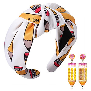 YAHPERN Teacher Headband for Women Wide Knotted Pencil Crayon School Headband Teacher Appreciation Gifts