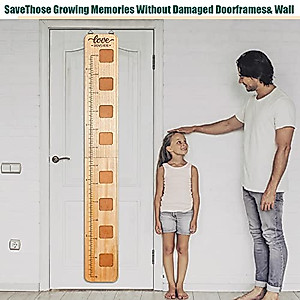 Wood Growth Chart for Kids with Picture Frames Boho Wooden Height Measurement Ruler Milestone Markers Foldable Height Chart for Kids Measuring Chart for Wall Boy Girl Room Nursery Decor Keepsake Gift
