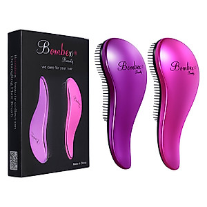 BOMBEX Detangling Brush - 2-Piece Value Set - Wet Detangling Hair Brush,Professional No Pain Detangler for Women,Men,Kids,Purple & Pink
