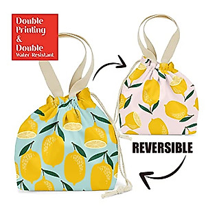 Pykfrhh Lunch Bag Women, Lunch Tote, Reusable, Waterproof, Drawstring Lunch Bag Box for, Adults, Women, Picnic, Work, Beach, Travel, Fruit Strawberry Lemon Orange Decor