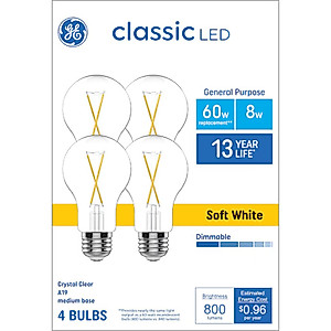 GE Classic LED 60 Watt Replacement, Soft White, A19 General Purpose Bulbs (4 Pack)