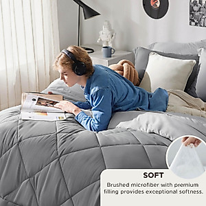 Bedsure Full Size Comforter Set - 7 Pieces Reversible Grey Bedding, Full Size Bed Set for All Seasons, Bed in a Bag with Down Alternative Comforter, Sheets, Pillowcases & Shams