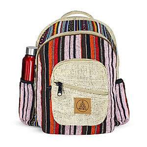 Ojas Yatra Hemp Backpack Large - Pure Himalayan Hemp Bag for Travel - Large Bohemian Rasta Backpacks for Men & Women - Multi Pocket Pure Himalayan Hemp Rucksack for Laptop, Books & Festivals