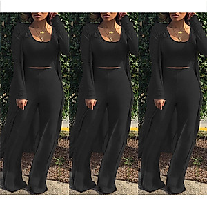 HANMAX Women's Tracksuit Winter Autumn Knitted Long-sleeved Blazer Coat Tank Long Pants Three Piece Sets Outfit