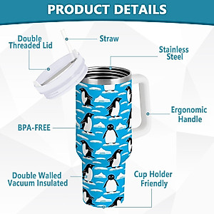 ARGTILDN 40 oz Tumbler Antarctic Penguins Ice Insulated Travel Mug with Handle and Straw Lid Stainless Steel Vacuum Coffee Cup Tea Beverage Container Water Bottles for Car Sports office