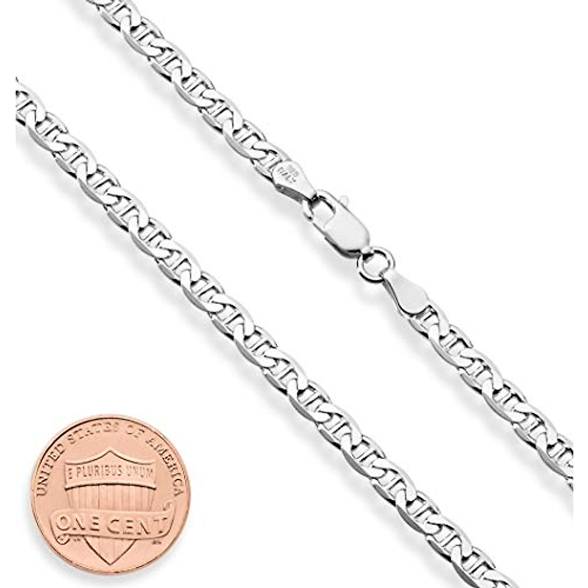 Miabella Solid 925 Sterling Silver Italian 4mm Diamond-Cut Solid Flat Mariner Link Chain Necklace for Women Men, Made in Italy (Length 22 Inches)