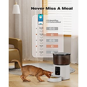 Automatic Cat Feeder: 2.4G/5G Cat Food Dispenser - Cat Feeder with 1-10 Meals - WiFi Cat Feeder Automatic - APP Control - Cat Automatic Feeders - Auto Cat Feeder - 3L Pet Feeder - BEMOONY White
