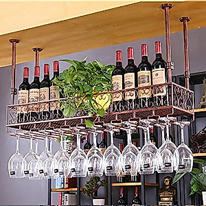 Ceiling Hanging Mounted Iron Wine Rack, Bar Restaurant Storage Shelves,Wall Wine Rack Bottle Holder, Champagne Glass Rack, Home Decor, Bronze (Size : 60x25cm(24x10inch))