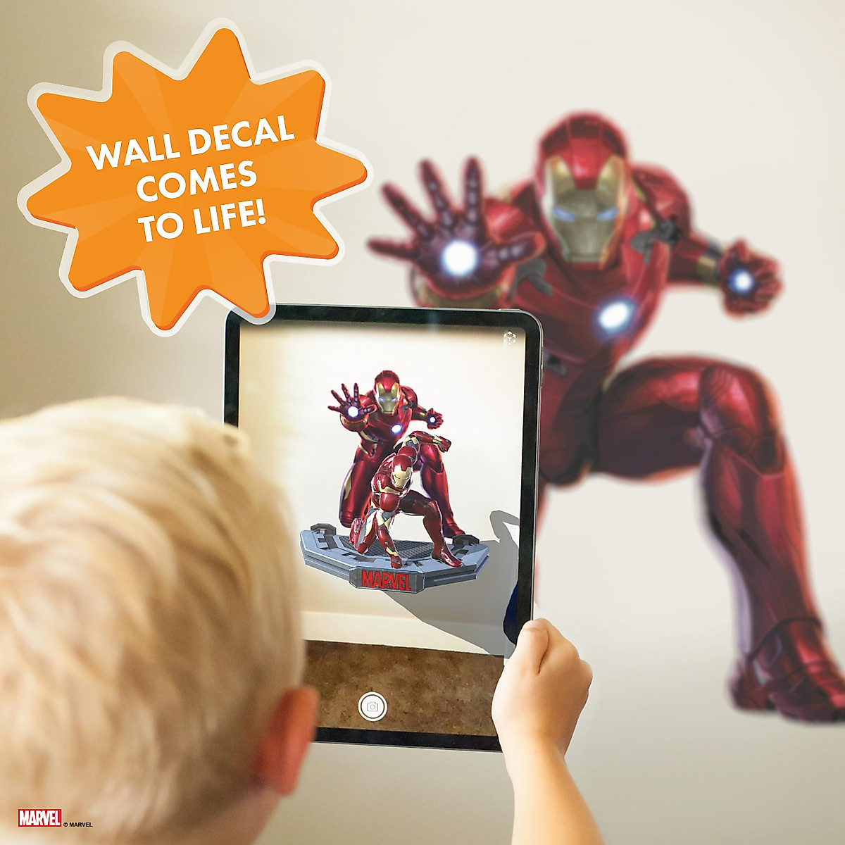 Wall Palz Marvel Iron Man Wall Decal - Iron Man Wall Stickers with 3D Augmented Reality Interaction - 24" Iron Man Bedroom Decor - Marvel Legends Wall Decor
