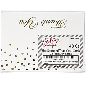 48 Gold Thank You Cards with Envelopes Gold Foil Metallic Dots Bulk Elegant Classy Sparkle Blank for Wedding Baby Shower Bridal Notes Graduation Engagement Birthday
