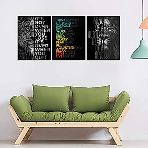Motivational Office Wall Art Inspirational Canvas Wall Art Hustle Posters Wall Decor Entrepreneur Quote Wall Paintings Picture 3 Pieces Artwork for Bedroom Home Decor Wooden Framed (36”Wx16”H)