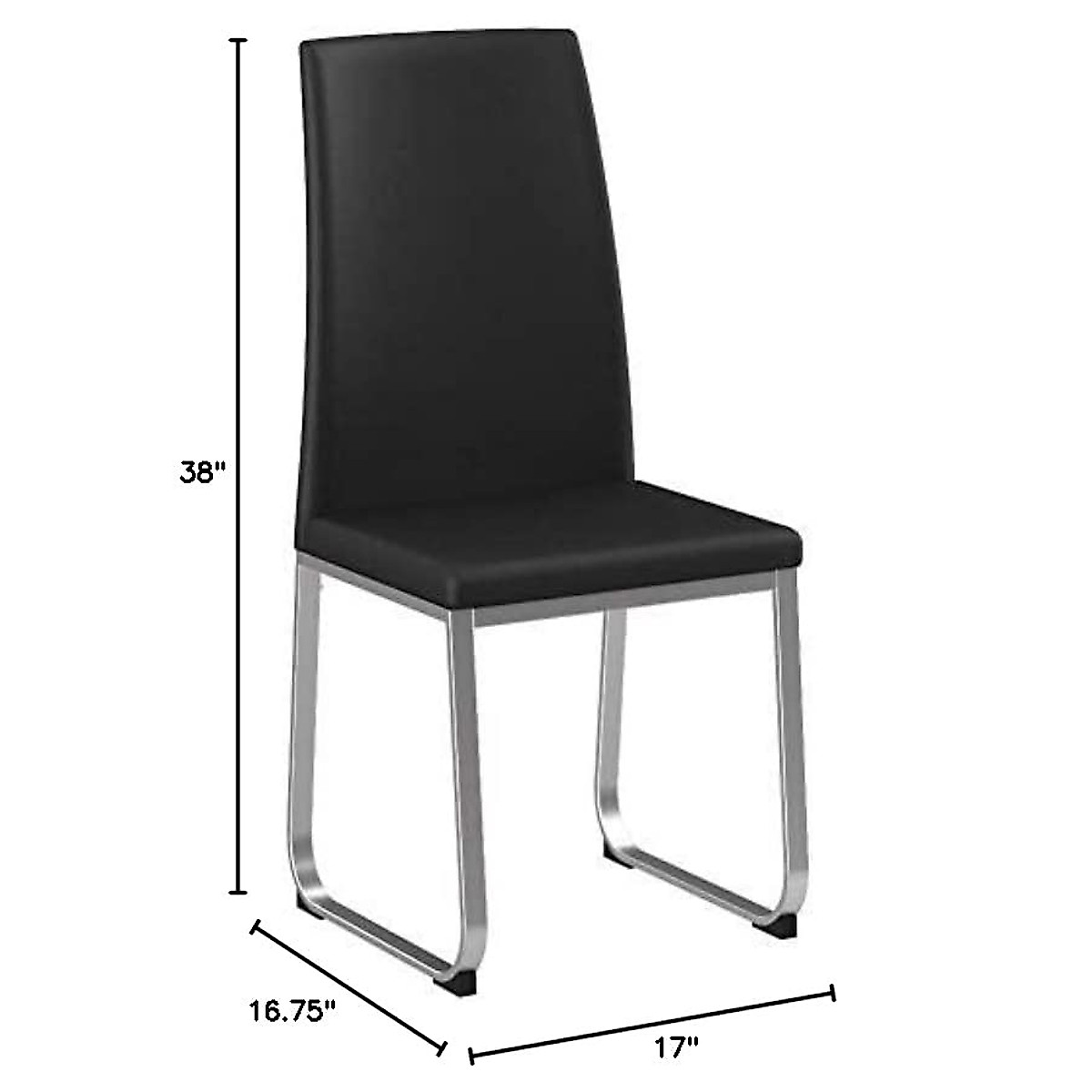 Monarch Specialties 1092 Chair, Set of 2, Side, Upholstered, Kitchen, Dining Room, Pu Leather Look, Metal, Chrome, Contemporary, Modern Chair-2Pcs, 17" L x 19.75" W x 38" H, Grey|Black