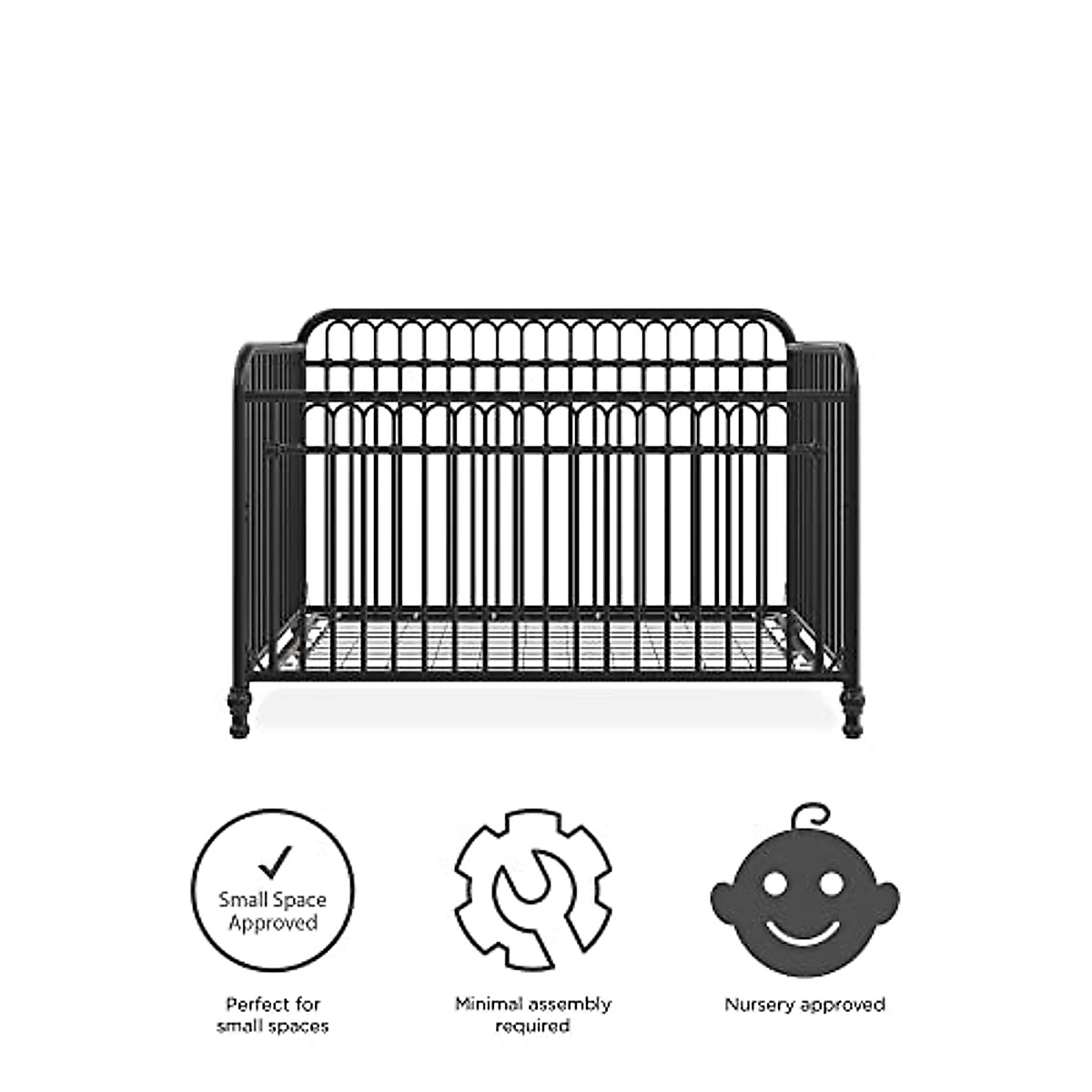 Little Seeds Raven 3-in-1 Convertible Metal Crib, JMPA Certified, Black