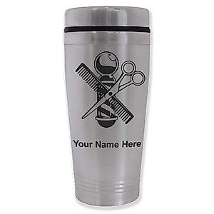 LaserGram 16oz Commuter Mug, Barber Shop Pole, Personalized Engraving Included
