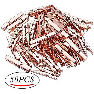 Jdesun 50 Pieces Photo Clips,Mini Plastic Picture Paper Clip Clothespins Peg for Office,Home,Arts(Rose Gold)