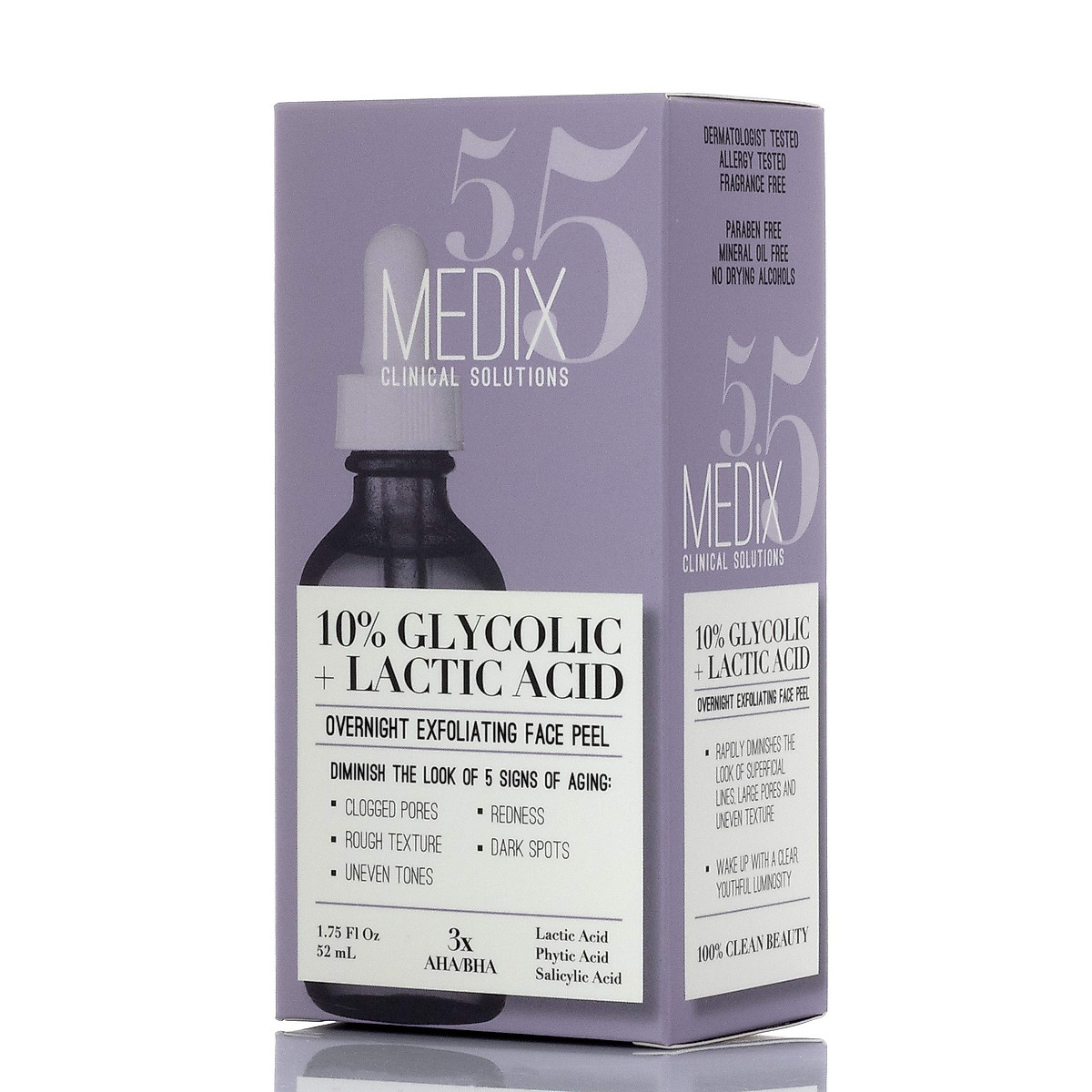 Medix 10% Glycolic Acid Face Peel Exfoliating Serum W/Lactic Acid + Salicylic Acid | Gentle Skin Care Exfoliate Facial Peel Treatment Targets Fine Lines, Wrinkles, Large Pores, Age Spots |1.75 FL Oz