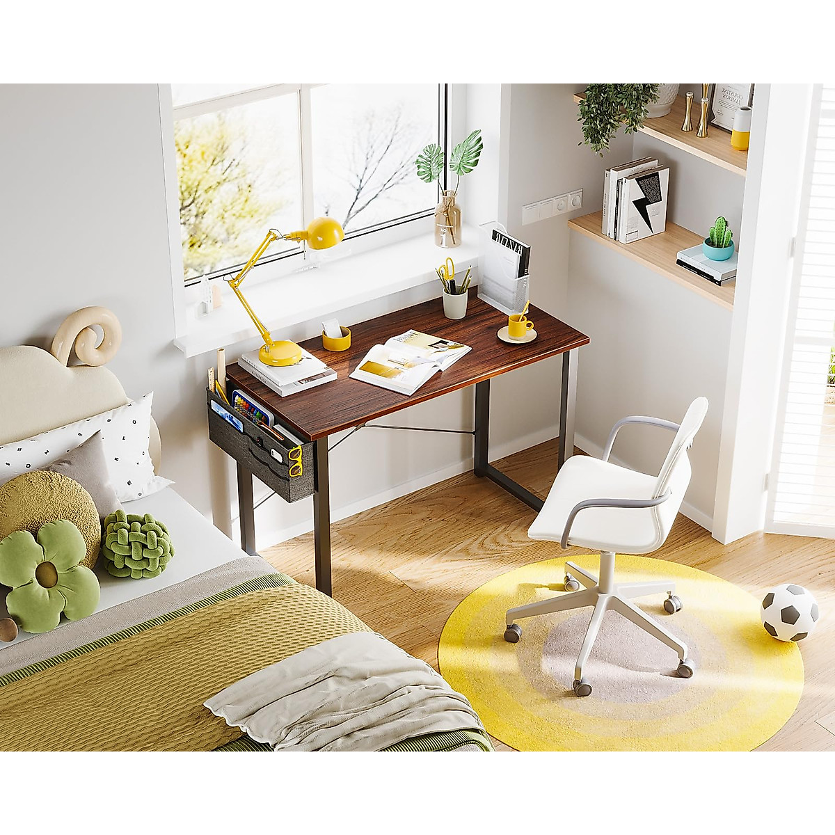 ODK Laptop Desk Study Desk, 32 Inch Small Desk, Writing Desk with Storage, Work Table with Headphone Hook for Small Space Home Office, Deep Brown