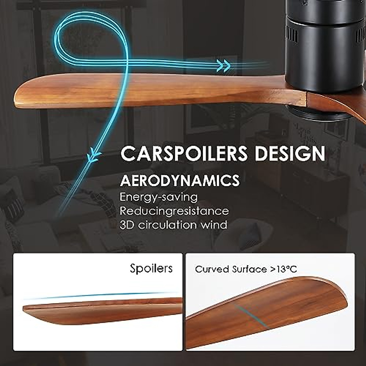 Mpayel 60" Ceiling Fan, Flush Mount Outdoor Ceiling Fan with 3 Walnut Wood Blades, Reversible and Timing, No Light for Indoor Bedroom, Outdoor Covered Patios, Backyard