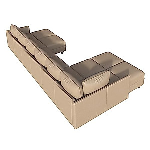 LLappuil Oversized Modular Sectional Sofa with Storage, Faux Leather Fabric U Shaped Sectional with Chaise, 12 Seater Modular Sleeper Couch for Living Room, Cognac
