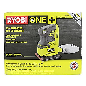 Ryobi P440 One+ 18V Lithium Ion 12,000 RPM 1/4 Sheet Palm Sander w/ Onboard Dust Bag and Included Sanding Pads (Battery Not Included, Power Tool Only)